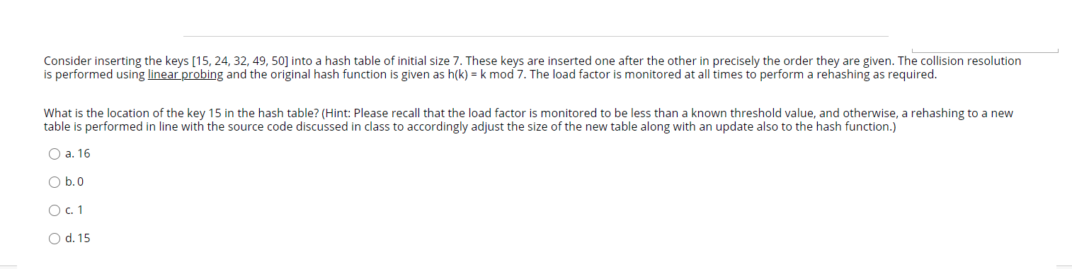 Solved Consider inserting the keys [15, 24, 32, 49, 50] into | Chegg.com