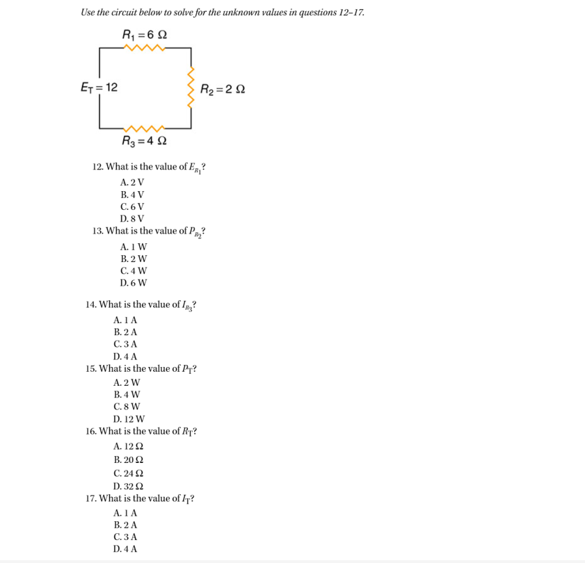 Solved Use the circuit below to solve for the unknown values | Chegg.com