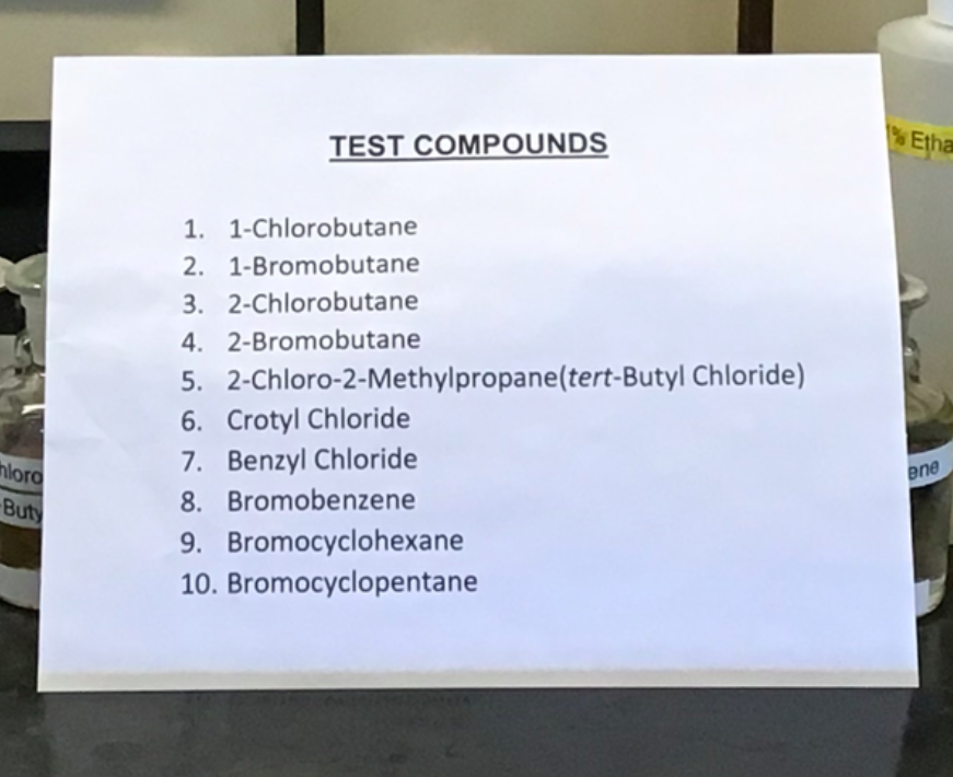 Solved TEST COMPOUNDS % Etha 1. 1-Chlorobutane 2. | Chegg.com