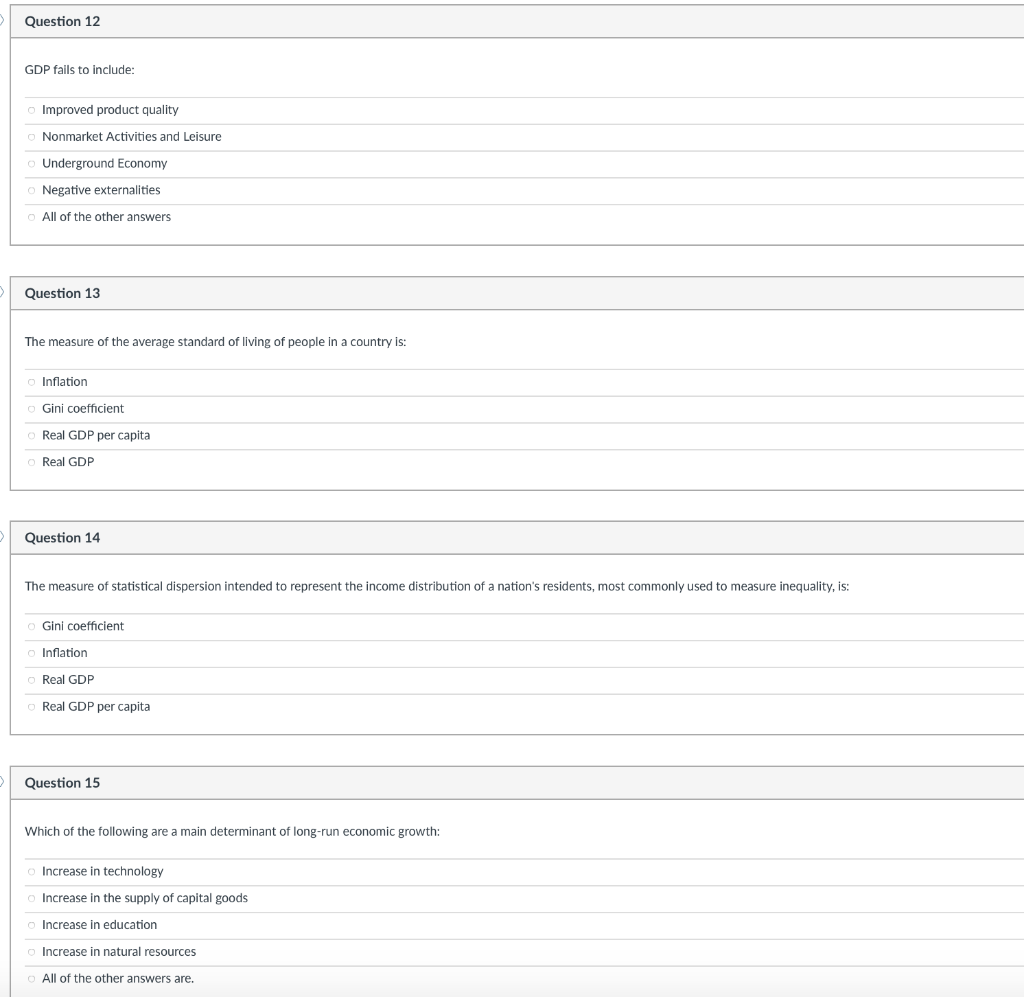 Solved Question 12 GDP fails to include: Improved product | Chegg.com