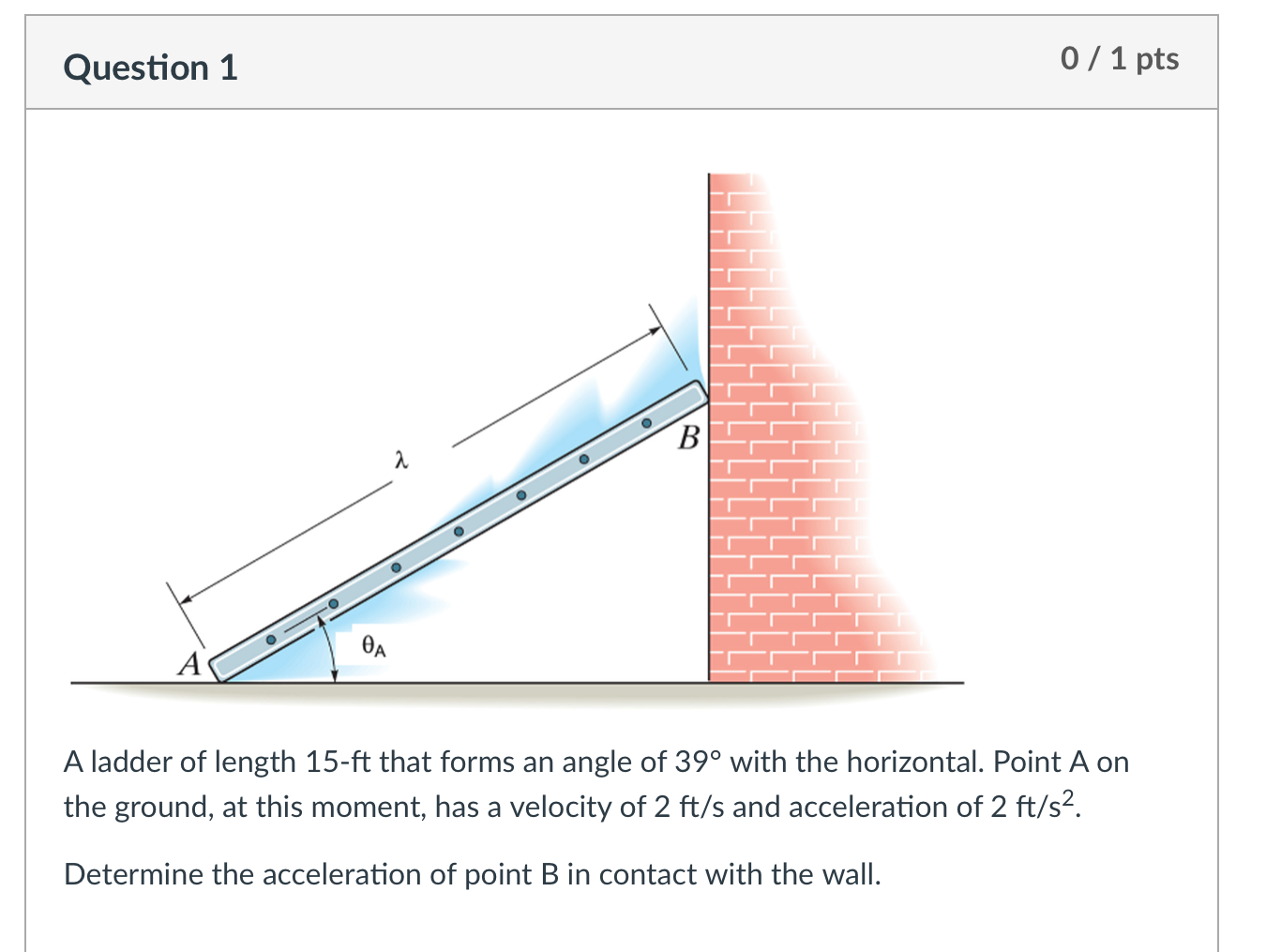 Solved A ladder of length 15−ft that forms an angle of 39∘ | Chegg.com