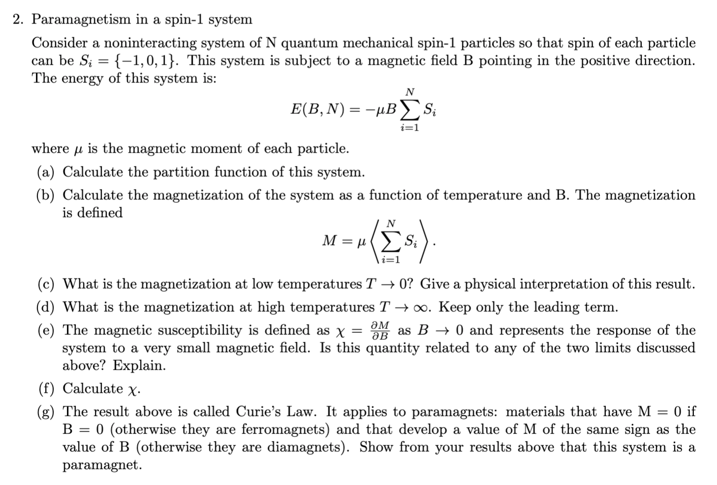 Solved 2. Paramagnetism in a spin-1 system Consider a | Chegg.com
