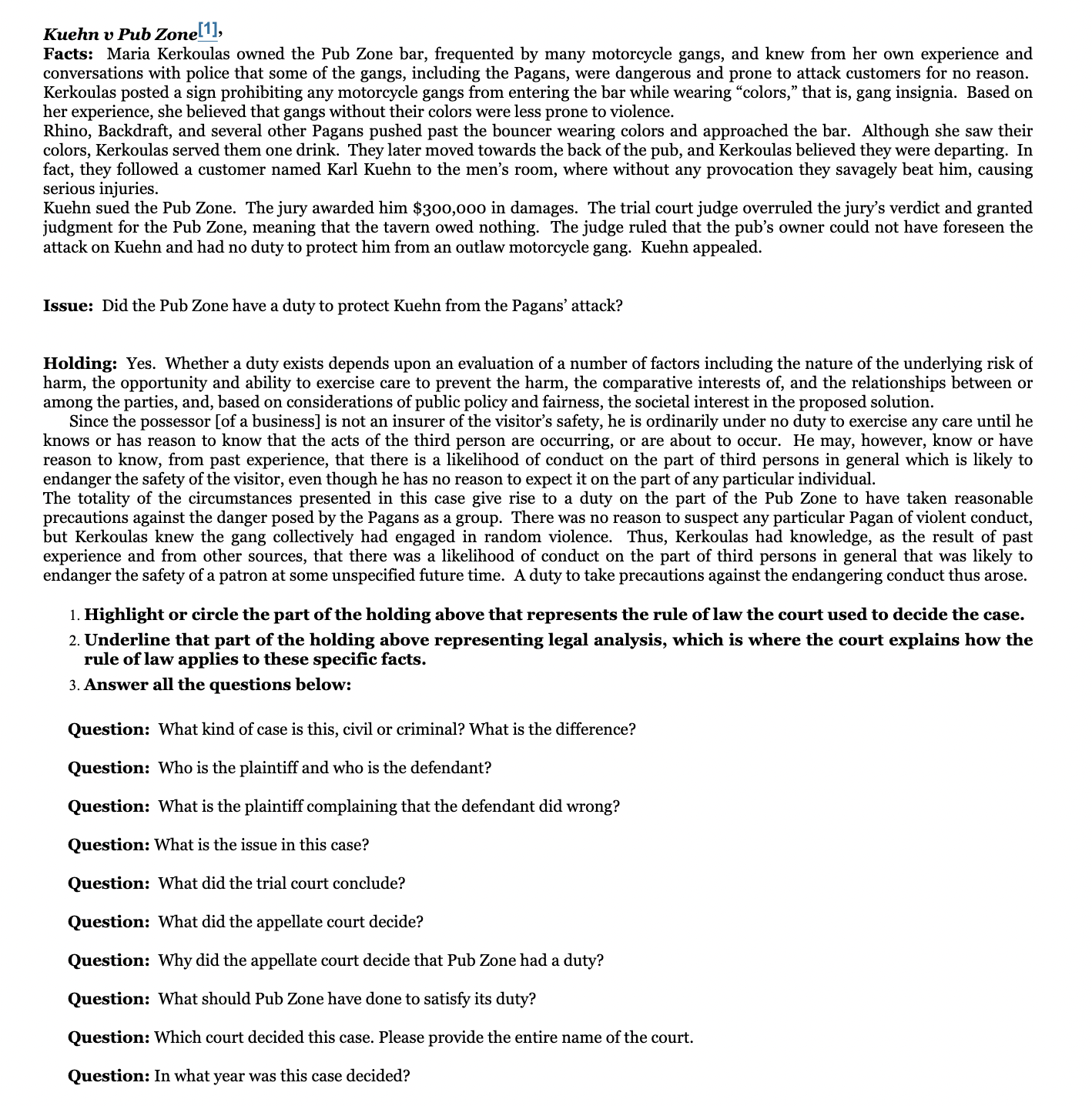 Solved Kuehn v Pub Zone [1] Facts: Maria Kerkoulas owned the | Chegg.com