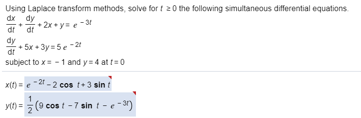 Solved Using Laplace transform methods, solve for t 2 0 the | Chegg.com