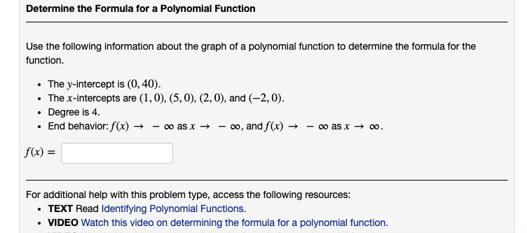 Solved Determine the Formula for a Polynomial Function Use | Chegg.com
