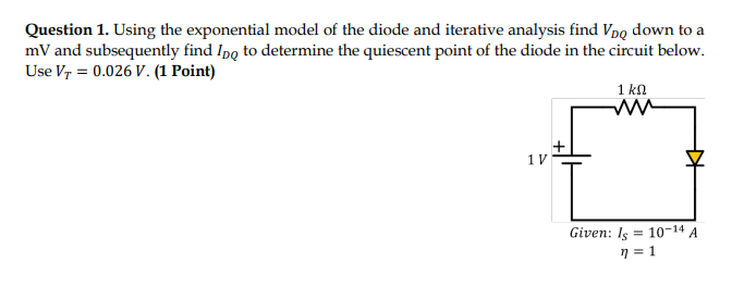 Solved Question 1. Using the exponential model of the diode | Chegg.com