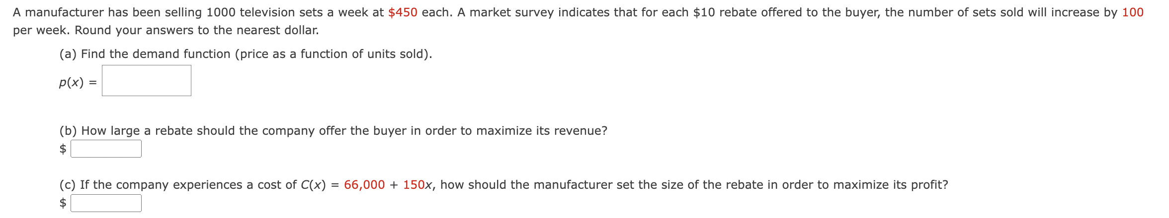 Solved per week. Round your answers to the nearest dollar. | Chegg.com