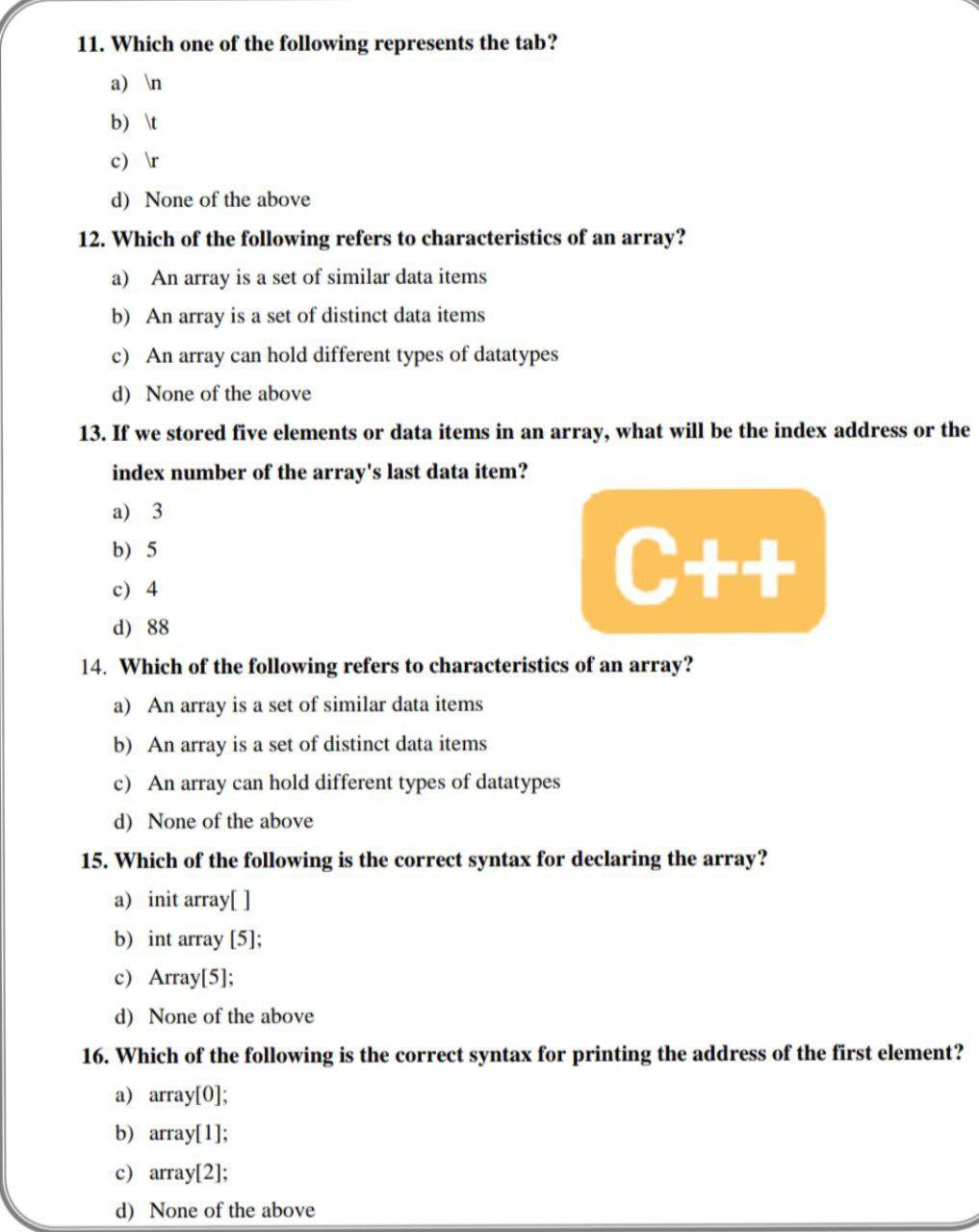 Solved 11. Which one of the following represents the tab? a) | Chegg.com