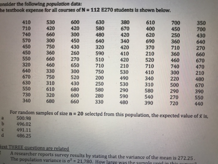 Solved onsider the following population data: he textbook | Chegg.com