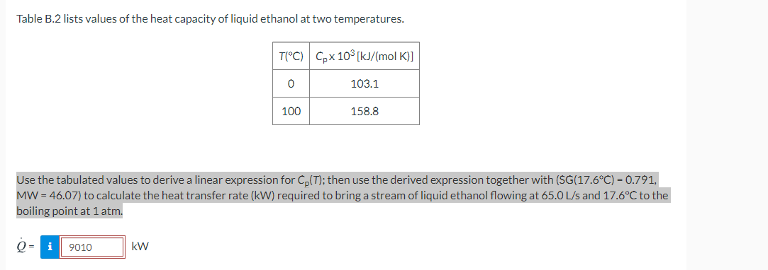 Solved Table B.2 lists values of the heat capacity of liquid | Chegg.com