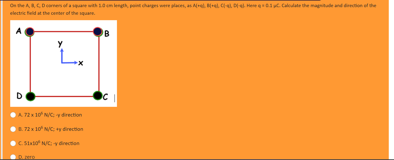 Solved On the A,B,C,D corners of a square with 1.0 cm | Chegg.com