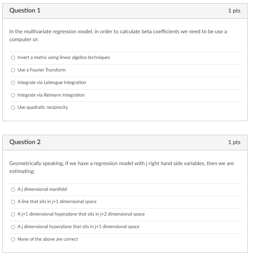 Solved Question 1 1 pts In the multivariate regression | Chegg.com