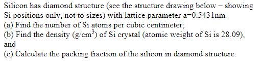 Silicon has diamond structure (see the structure | Chegg.com