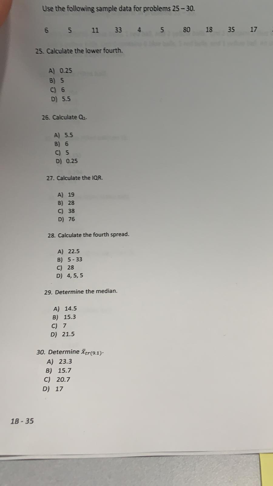 Solved the sample data for problem25- 30 6 5 11 | Chegg.com