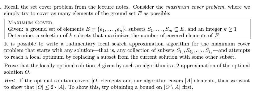 Solved Recall The Set Cover Problem From The Lecture Notes 7165