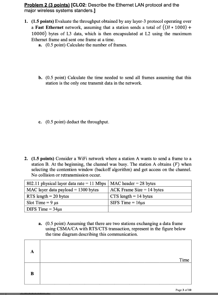 Solved Problem 2 (3 points) [CLO2: Describe the Ethernet LAN | Chegg.com