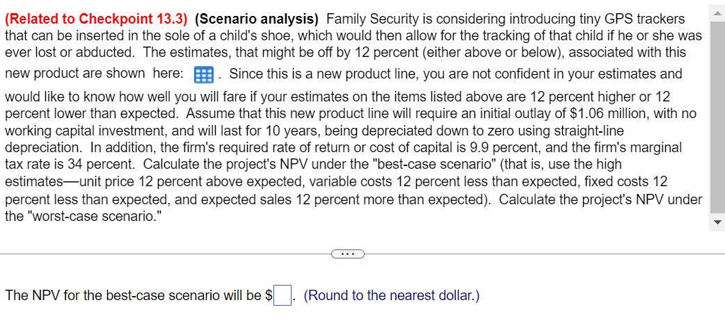 Solved (Related to Checkpoint 13.3) (Scenario analysis) | Chegg.com