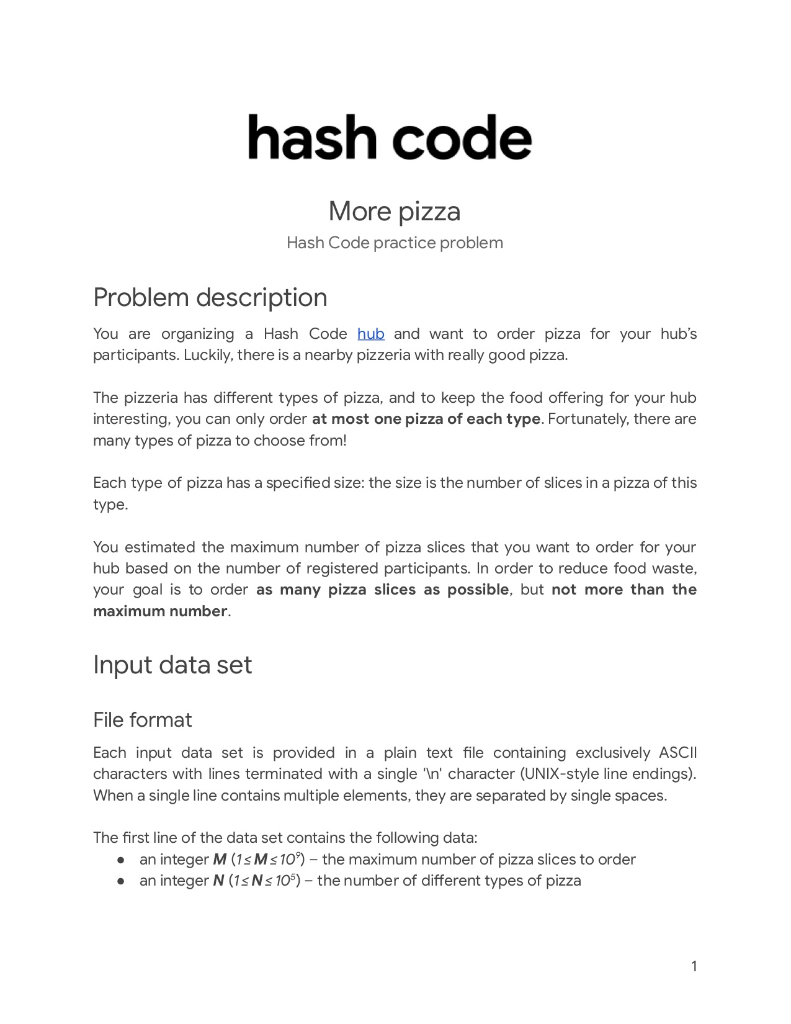 hash code More pizza Hash Code practice problem | Chegg.com