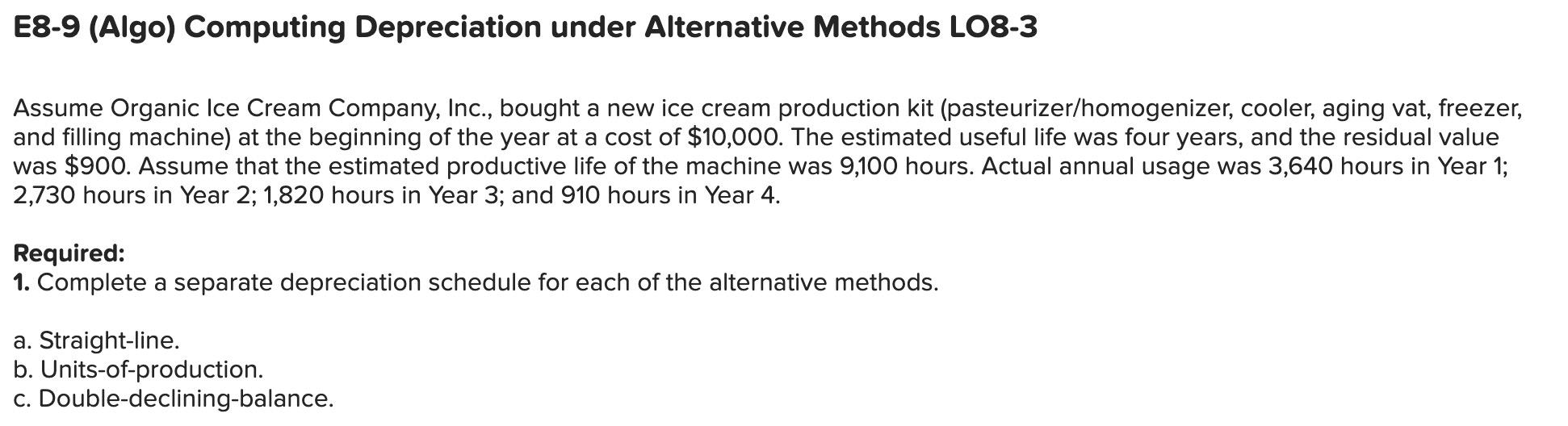Solved E8-9 (Algo) Computing Depreciation under Alternative | Chegg.com