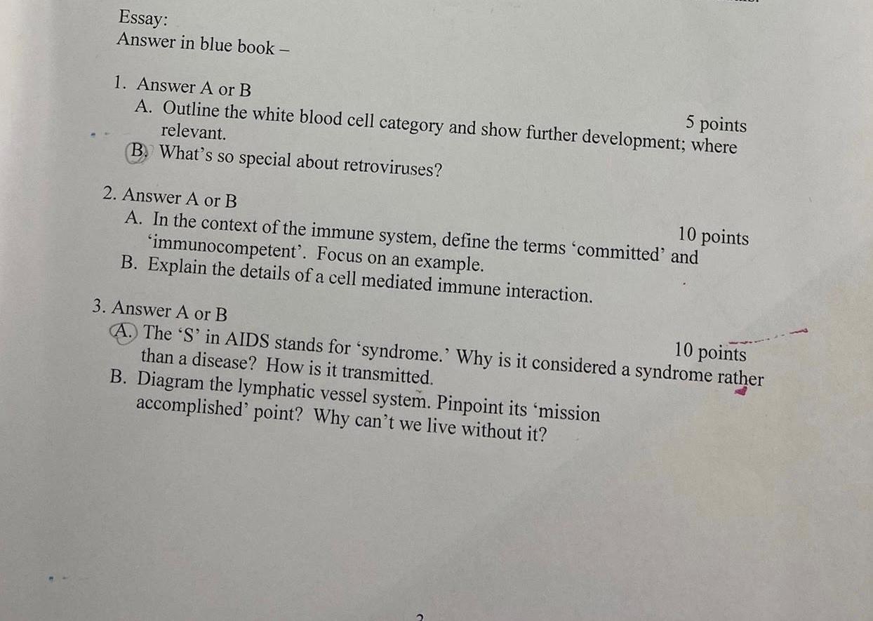 Solved Essay: Answer in blue book - 1. Answer A or B 5 | Chegg.com