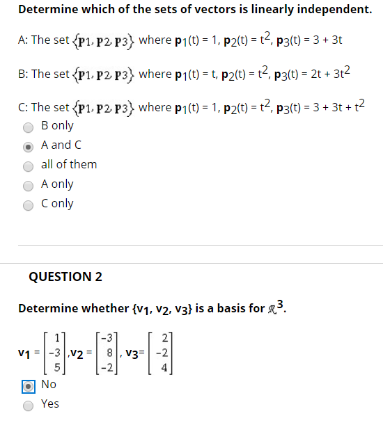 Solved Determine which of the sets of vectors is linearly | Chegg.com