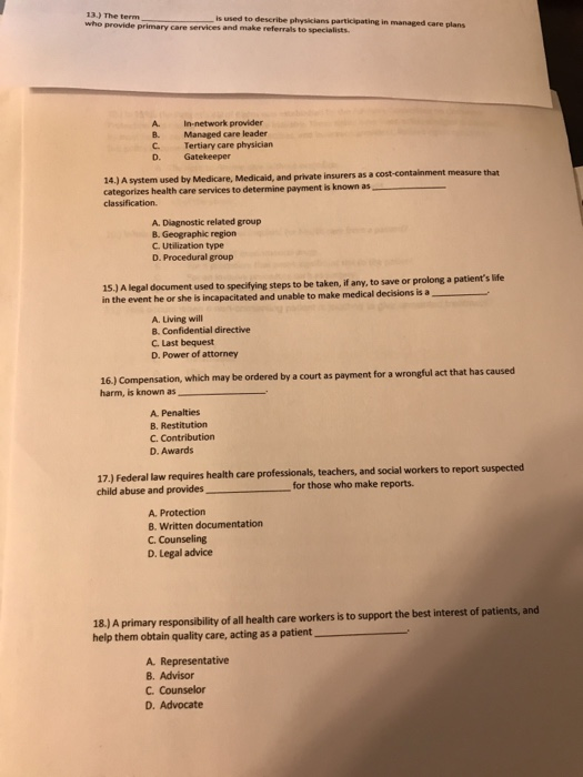 Solved HLSC 102 Introduction to Health Care Professionals | Chegg.com