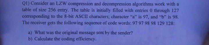 Solved Q1) Consider an LZW compression and decompression | Chegg.com