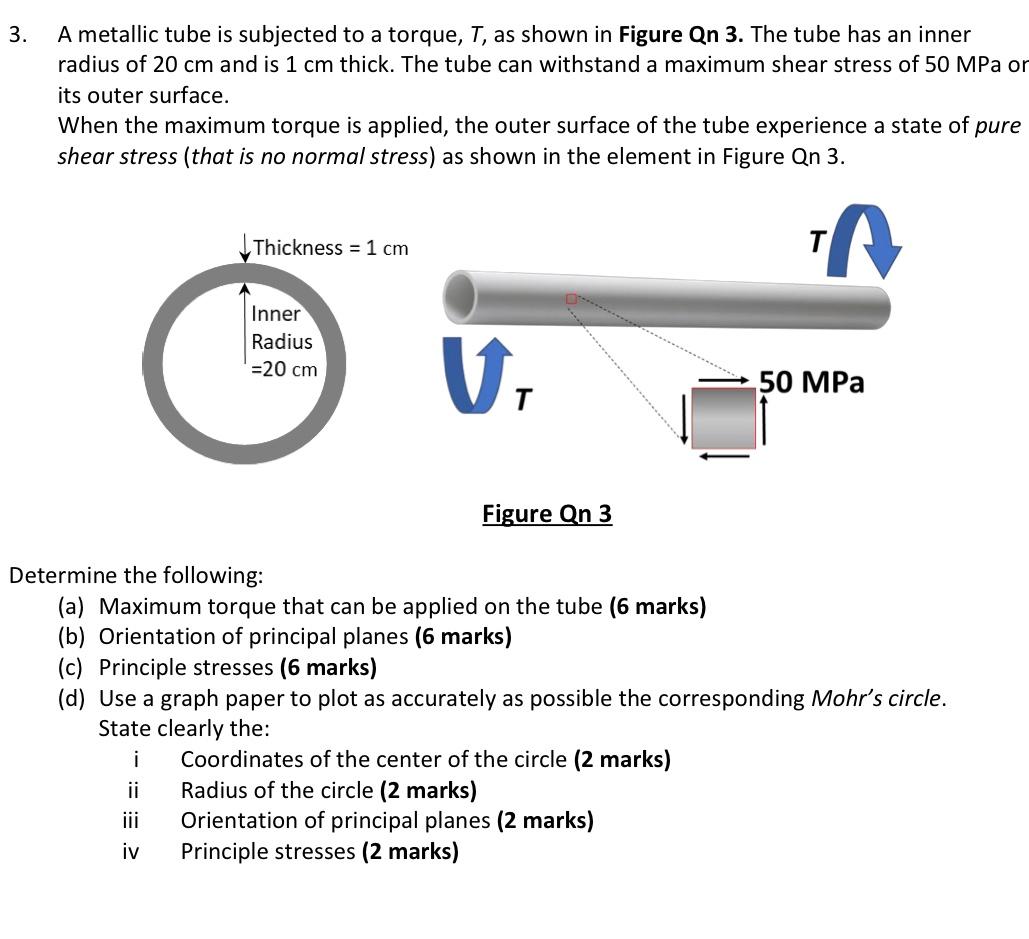 Solved 3. A metallic tube is subjected to a torque, T, as | Chegg.com