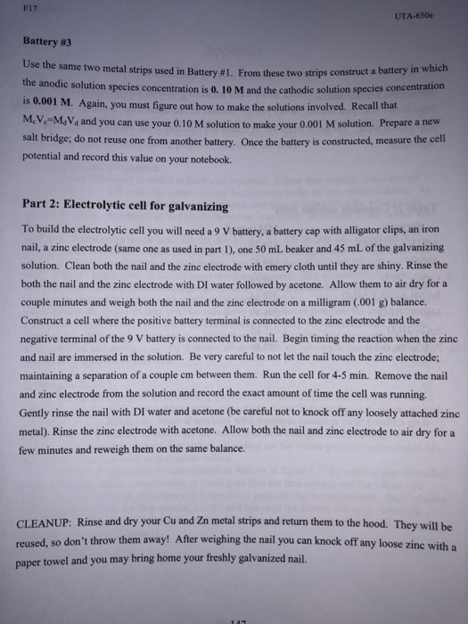 Solved LAB REPORT EXPERIMENT UTA-650 Name Section Date Part | Chegg.com