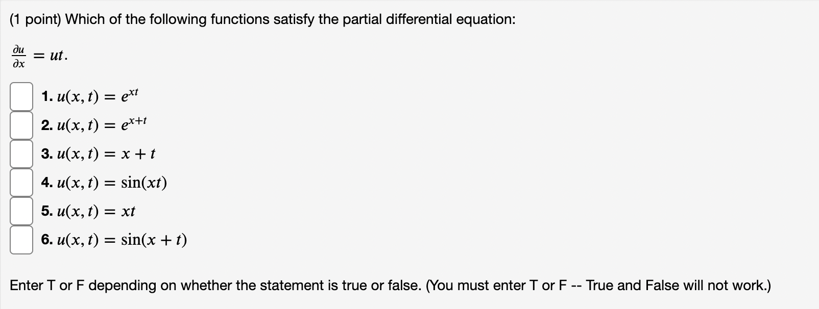 Solved (1 point) Which of the following functions satisfy | Chegg.com
