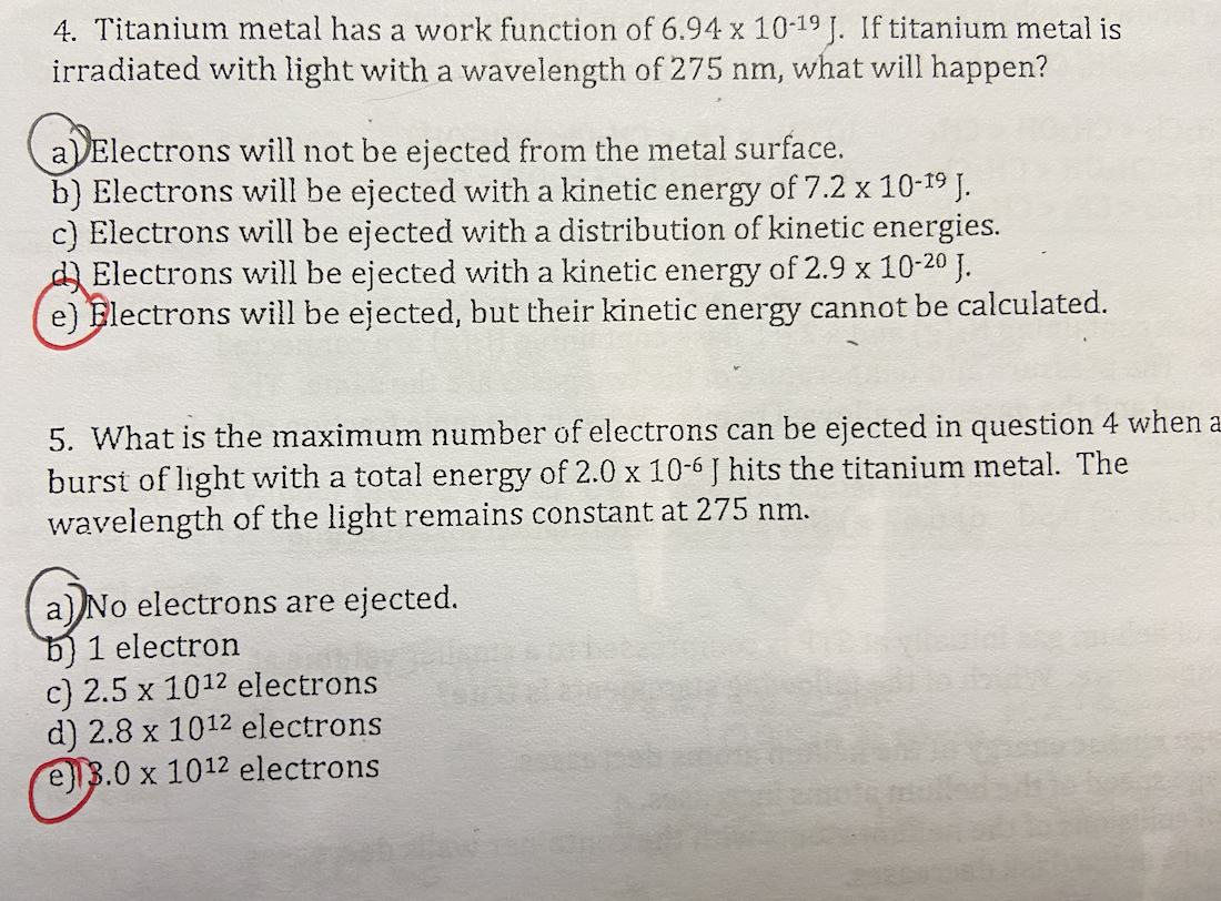 Solved 4. Titanium metal has a work function of 6.94×10−19 | Chegg.com