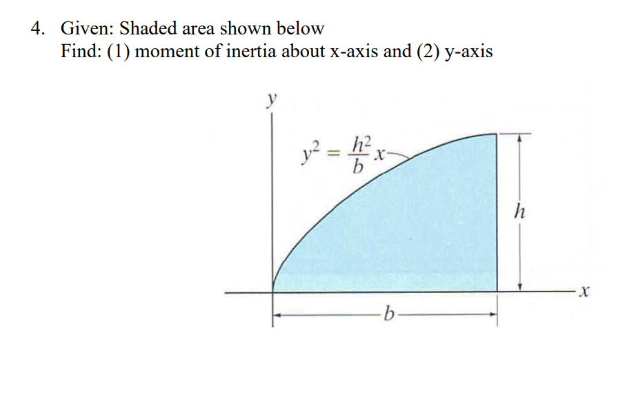 Solved 4. Given: Shaded area shown below Find: (1) moment of | Chegg.com
