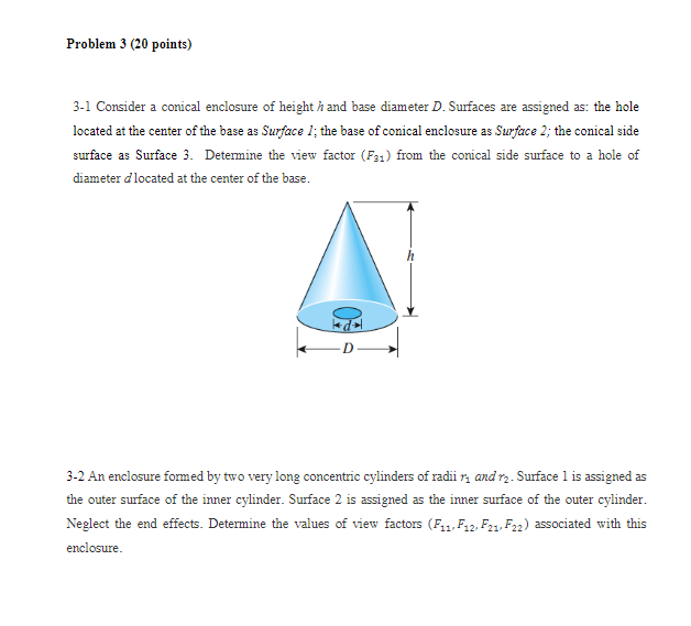 Solved Problem 3 (20 points) 3-1 Consider a conical | Chegg.com