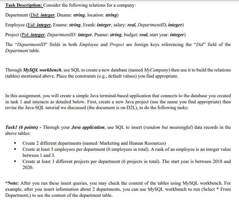 Solved Task Description: Consider the following relations | Chegg.com