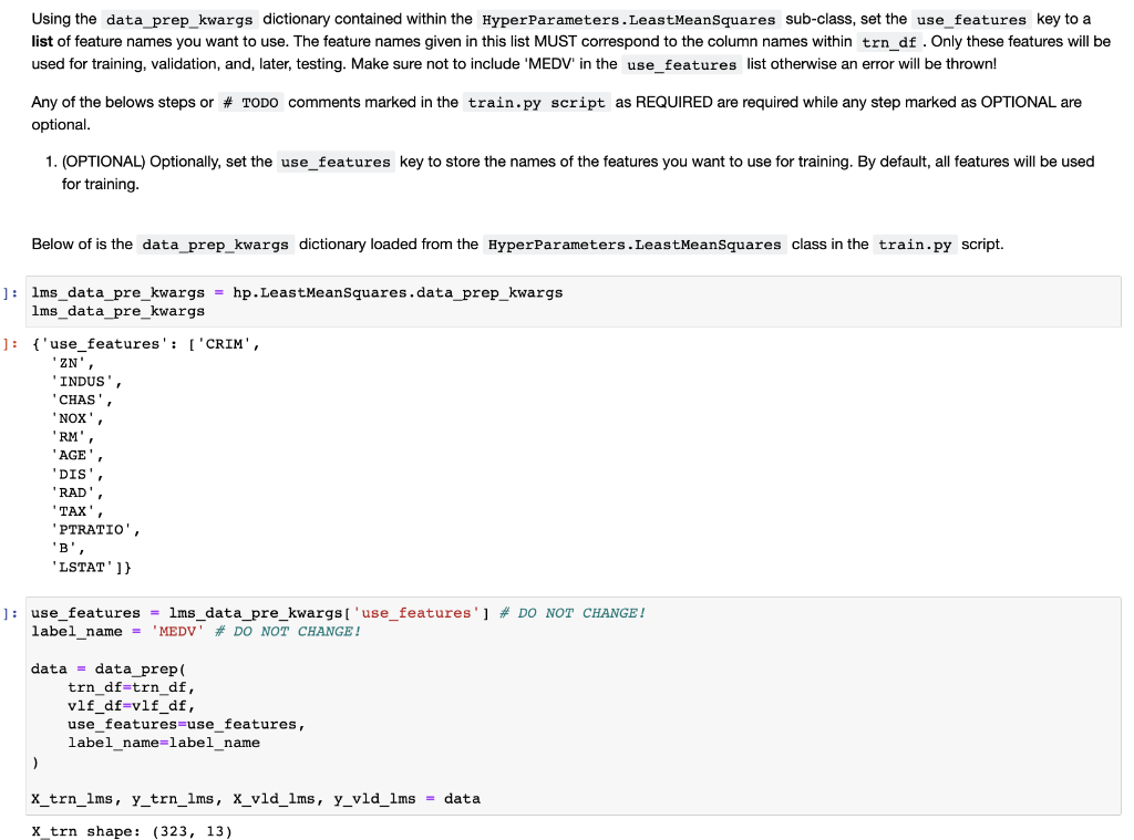Solved Using the data prep_kwargs dictionary contained | Chegg.com