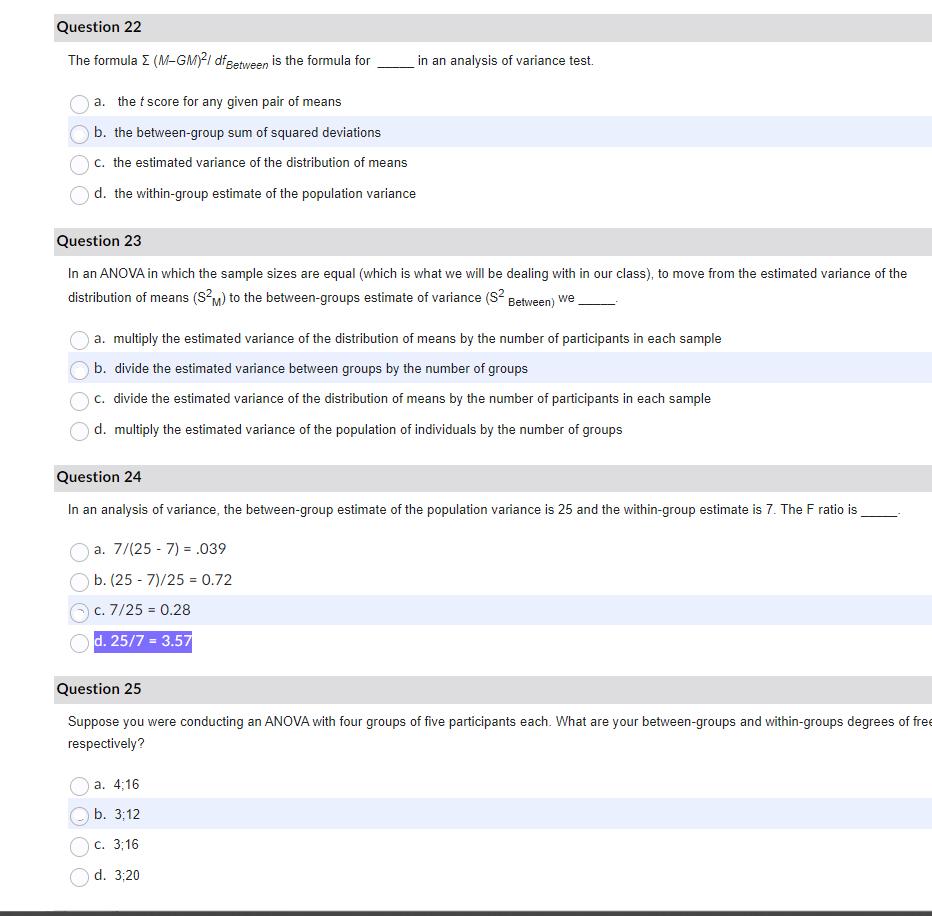 The formula Σ(M−GM)2/dfBetween is the formula for in | Chegg.com
