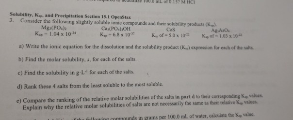 Solved Solubility, Kip, and Precipitation Section 15.1 | Chegg.com