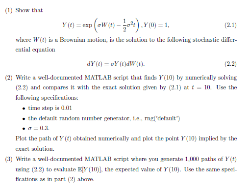 Stochastic differential equations are used to model | Chegg.com