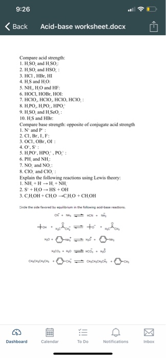 9:26 . Back Acid-base worksheet.docx 7. HCIO, HCIO | Chegg.com