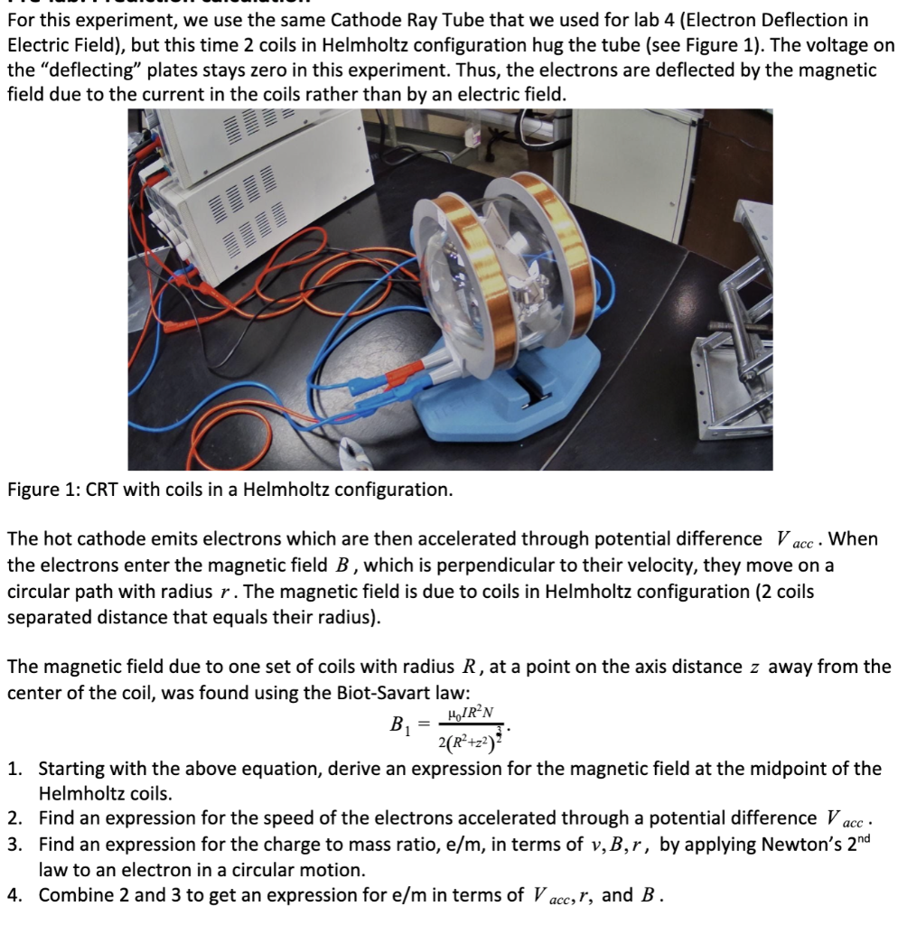 Solved For this experiment, we use the same Cathode Ray Tube | Chegg.com