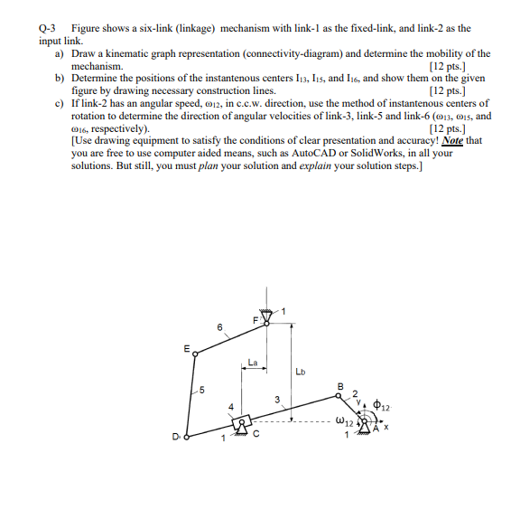 Q-3 Figure shows a six-link (linkage) mechanism with | Chegg.com