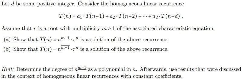 Solved Let d be some positive integer. Consider the | Chegg.com