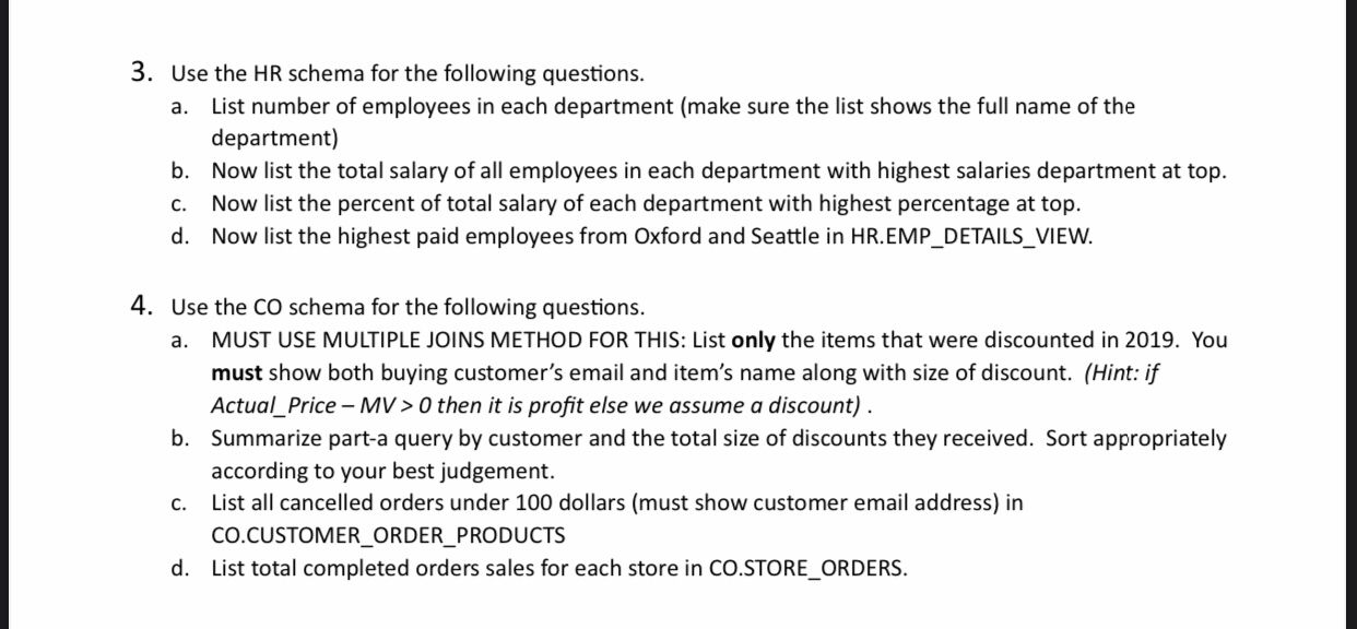 Solved 3. Use the HR schema for the following questions. a. | Chegg.com