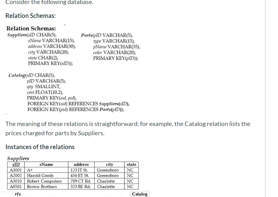 Solved Consider the following database. Relation Schemas: | Chegg.com Solved Consider the following database. Relation Schemas: | Chegg.com