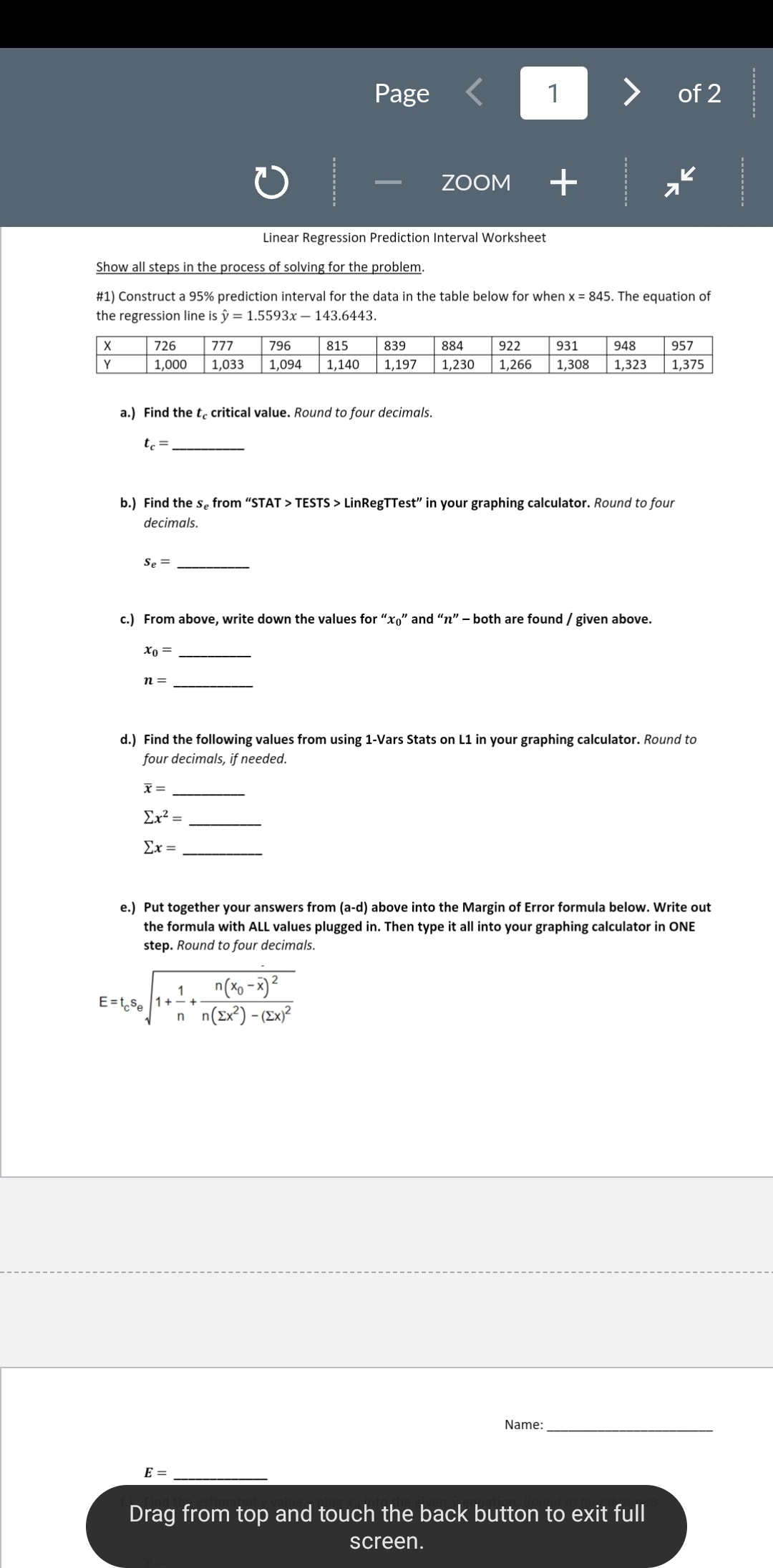 \#1) Construct a 95% prediction interval for the data | Chegg.com