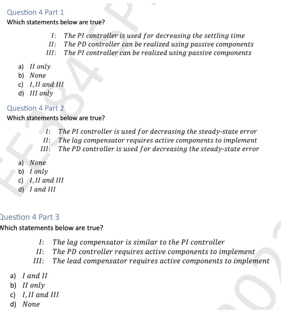 Solved Question 4 Part 1 Which statements below are true? I: | Chegg.com