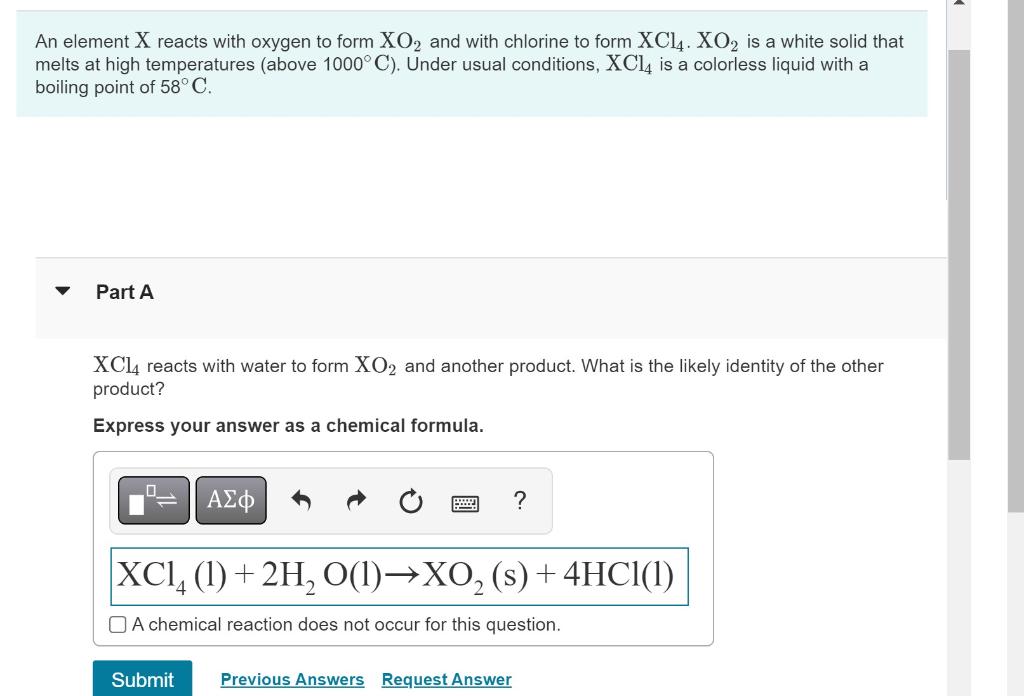 Solved An element X reacts with oxygen to form XO2 and with | Chegg.com