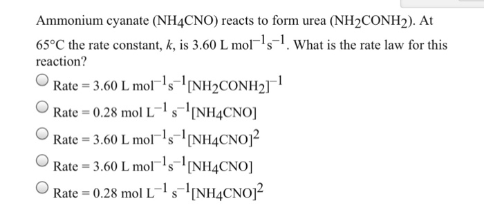 Solved Ammonium cyanate (NH_4CNO) reacts to form urea | Chegg.com