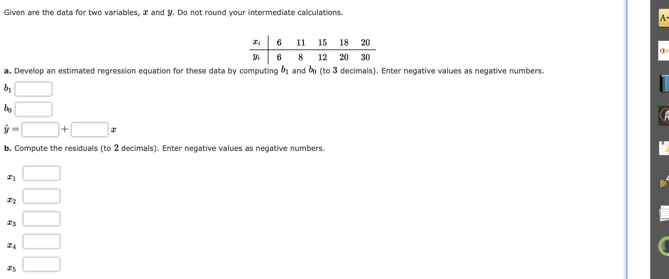 Solved Given are the data for two variables, x and y. Do not | Chegg.com