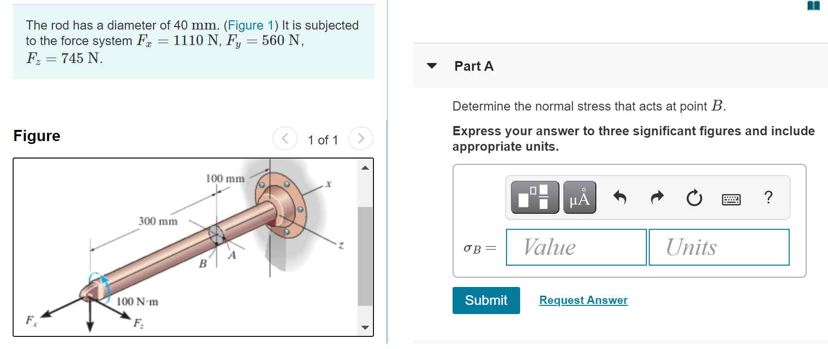Solved The rod has a diameter of 40 mm. (Figure 1) It is | Chegg.com
